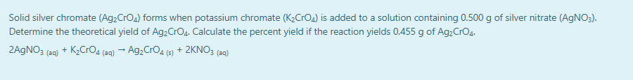 Solved Solid silver chromate (Ag2CrO4) forms when potassium | Chegg.com