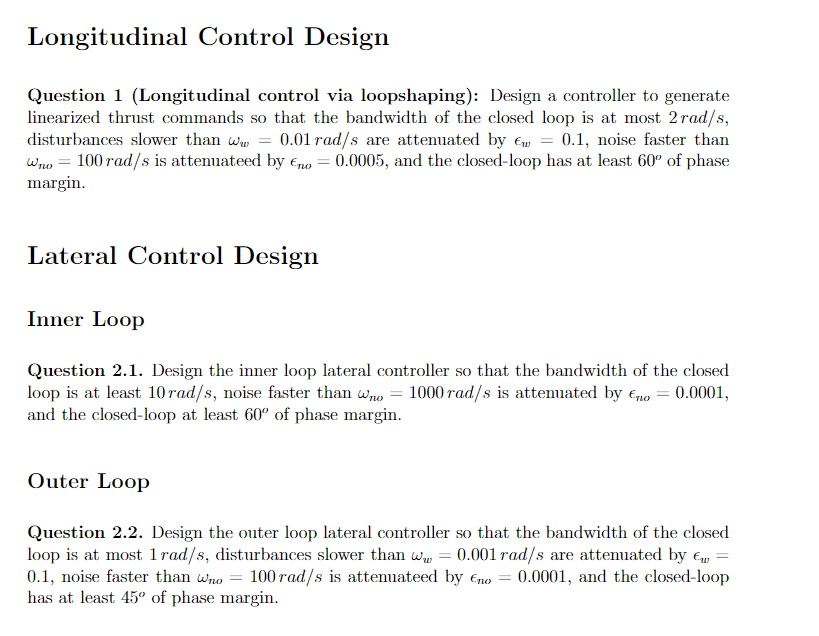 Longitudinal Control Design Question 1 (Longitudinal | Chegg.com