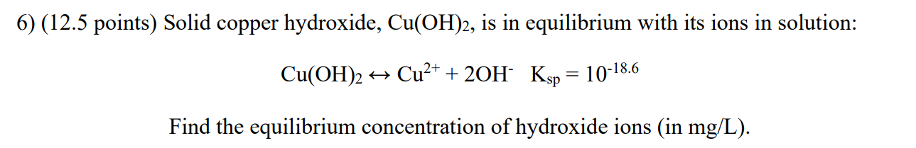 Solved 6 12 5 Points Solid Copper Hydroxide Cu Oh 2 Is