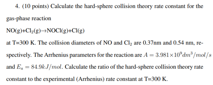 4. (10 points) Calculate the hard-sphere collision | Chegg.com
