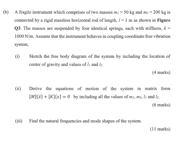 Solved (b) A fragile instrument which comprises of two | Chegg.com