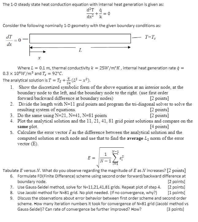 Solved The 1-D steady state heat conduction equation with | Chegg.com
