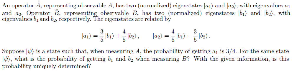 Solved An operator A, representing observable A, has two | Chegg.com