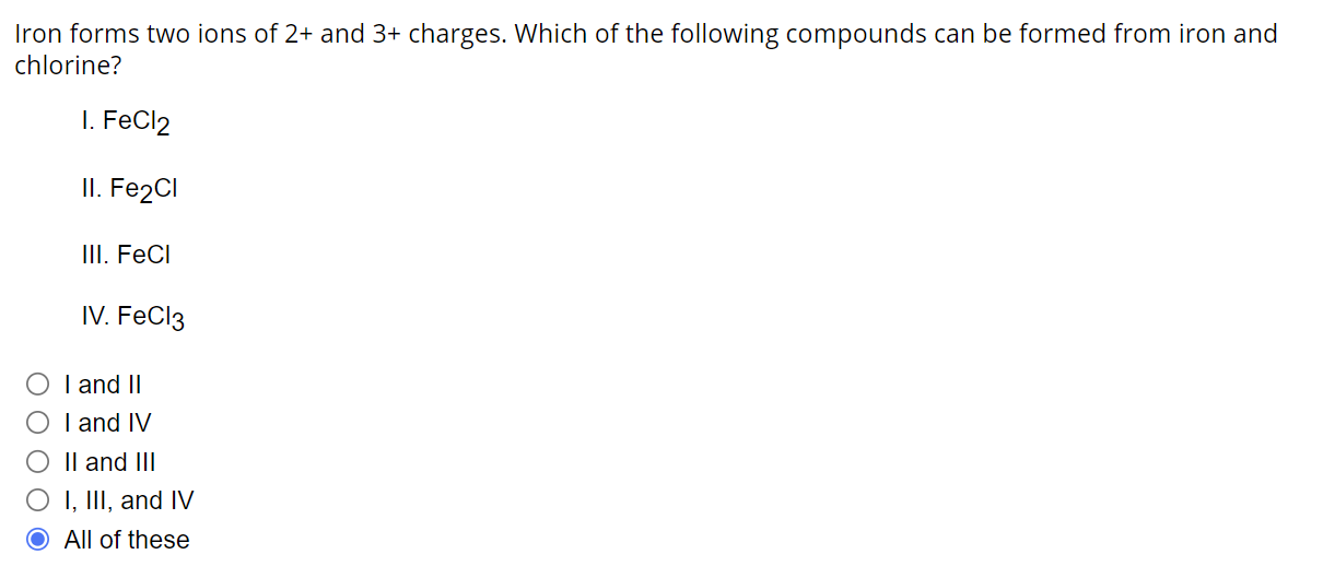 Solved Iron forms two ions of 2+ and 3+ charges. Which of | Chegg.com