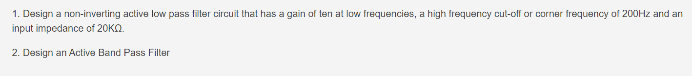 Solved 1. Design a non-inverting active low pass filter | Chegg.com