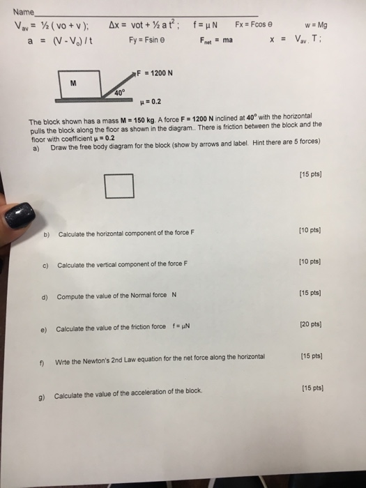 Solved V_av = 1/2 (vo + v); delta x = vot + 1/2 a t^2; f = | Chegg.com