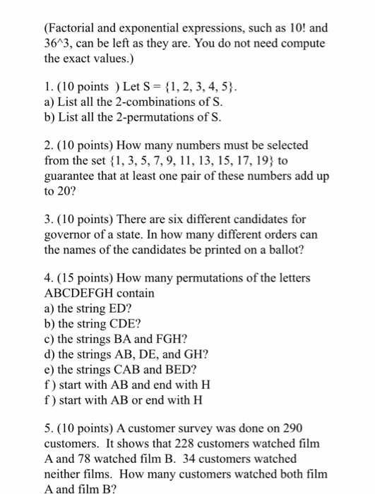 Solved (Factorial and exponential expressions, such as 10! | Chegg.com