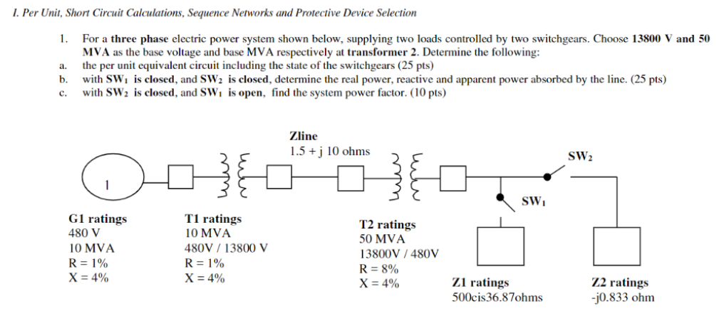 Solved 1. Per Unit, Short Circuit Calculations, Sequence | Chegg.com