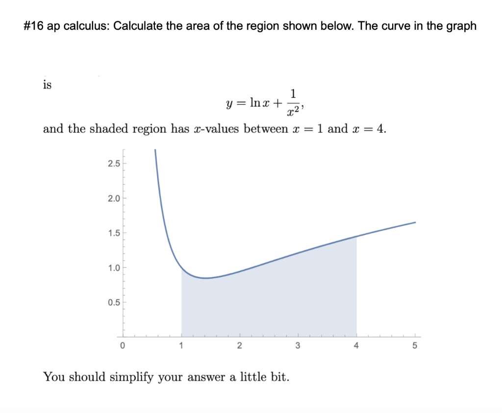 Solved #16 ap calculus: Calculate the area of the region | Chegg.com