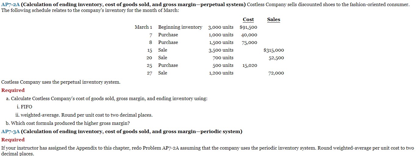 A7-2A (Calculation of ending inventory, cost of goods | Chegg.com