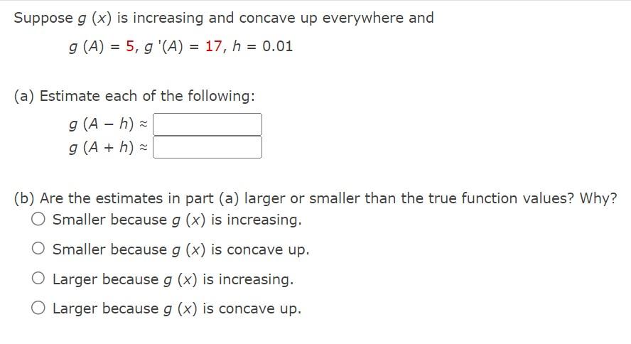 Solved Suppose g(x) is increasing and concave up everywhere | Chegg.com