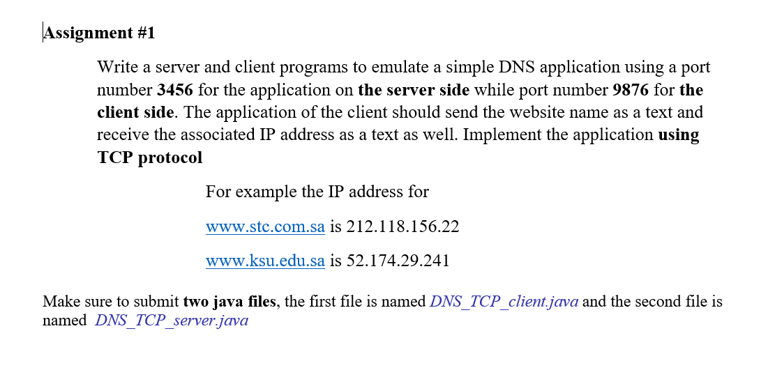 Solved Assignment \#1 Write a server and client programs to | Chegg.com