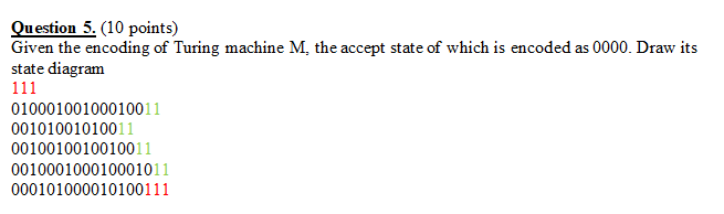 Solved Question 5. (10 points) Given the encoding of Turing | Chegg.com
