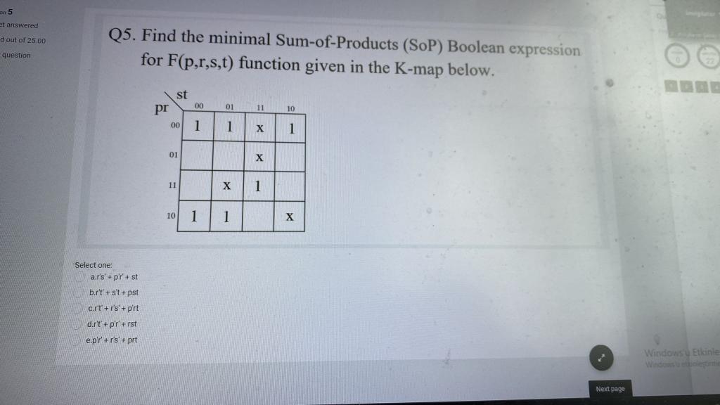Solved Q5. Find the minimal Sum-of-Products (SoP) Boolean | Chegg.com