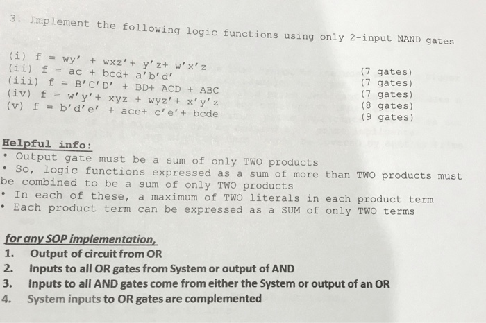 Solved 3. Jmplement the following logic functions using only | Chegg.com