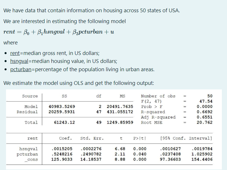 Solved We have data that contain information on housing | Chegg.com