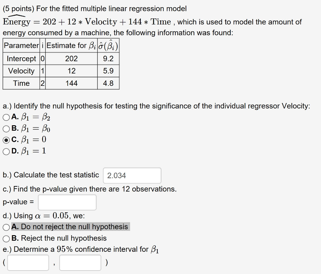 Solved (5 points) For the fitted multiple linear regression | Chegg.com