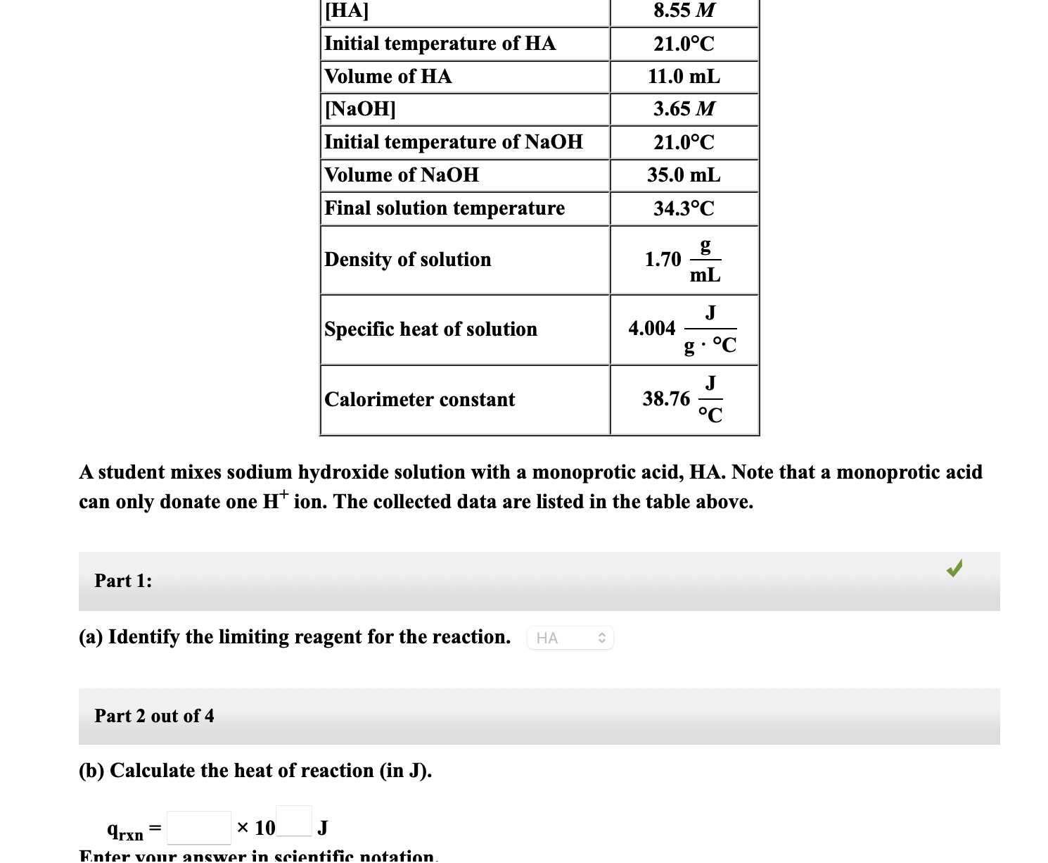 Solved A student mixes sodium hydroxide solution with a | Chegg.com