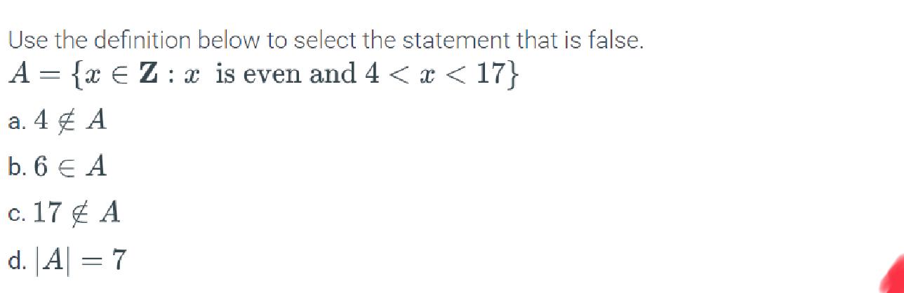 Solved Use the definition below to select the statement that | Chegg.com
