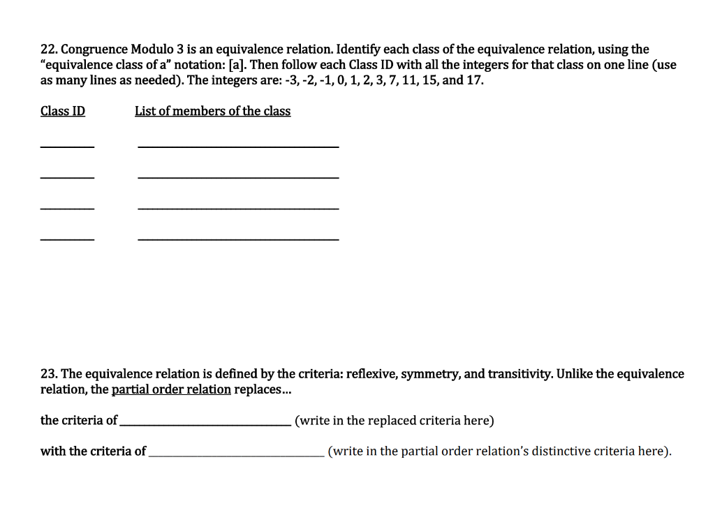 Solved 22 Congruence Modulo 3 Is An Equivalence Relation