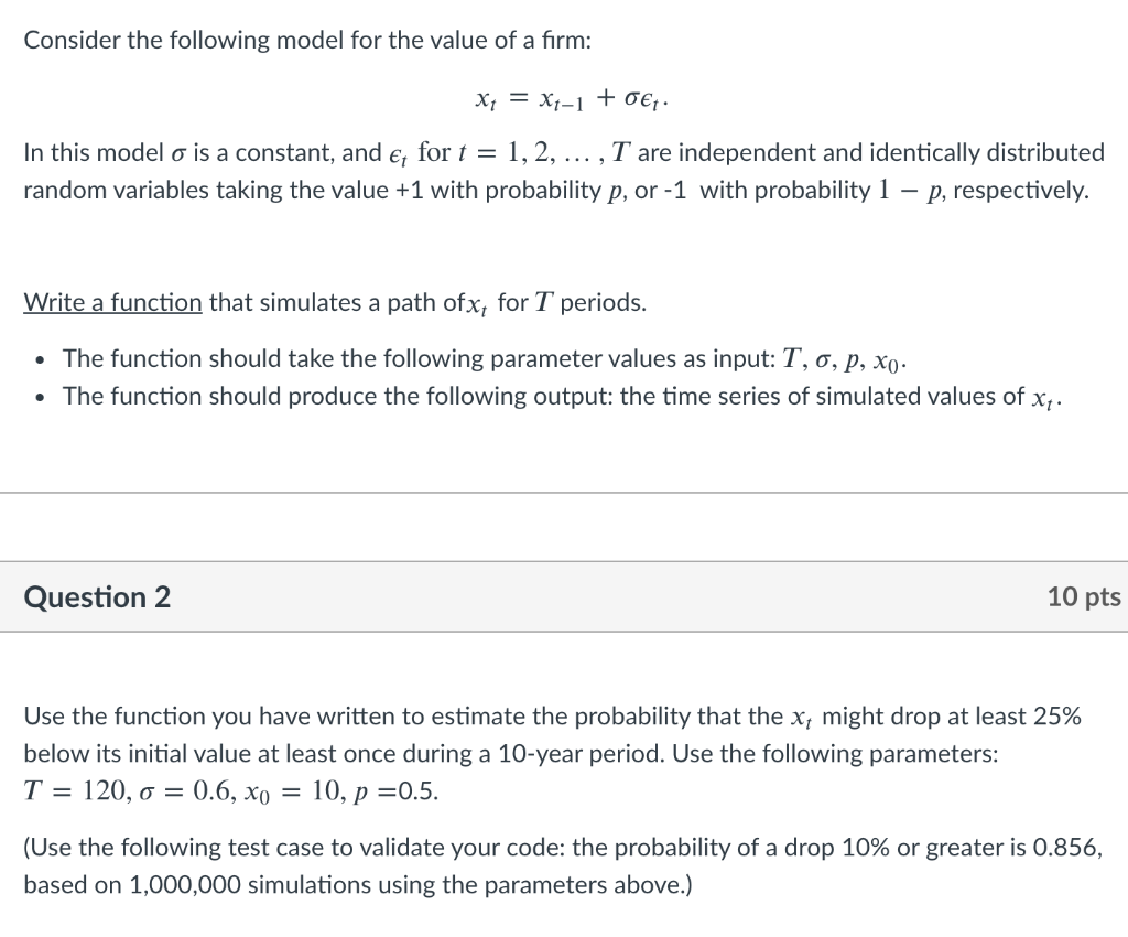 Consider the following model for the value of a firm: | Chegg.com