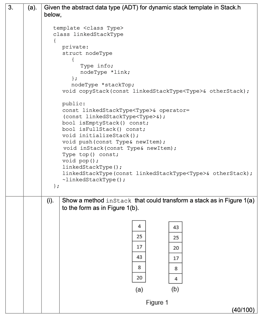Solved 3. . (a). Given the abstract data type (ADT) for | Chegg.com