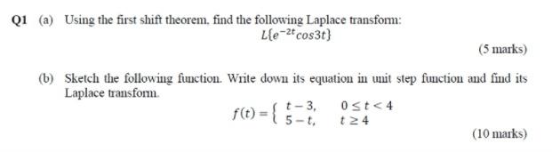 Solved Qi (a) Using the first shift theorem, find the | Chegg.com