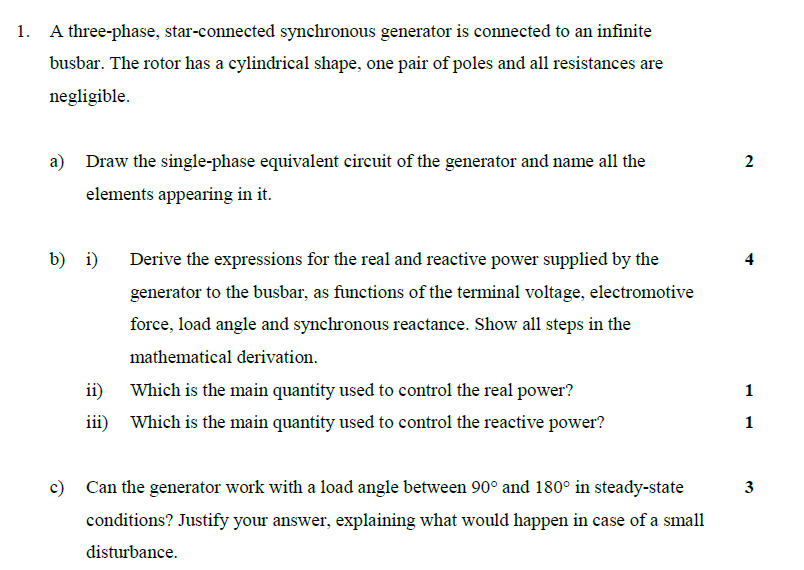 Solved 1 A Three Phase Star Connected Synchronous