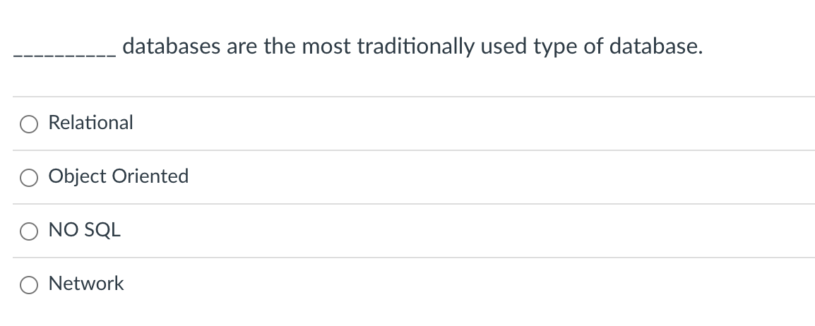 Solved databases are the most traditionally used type of | Chegg.com