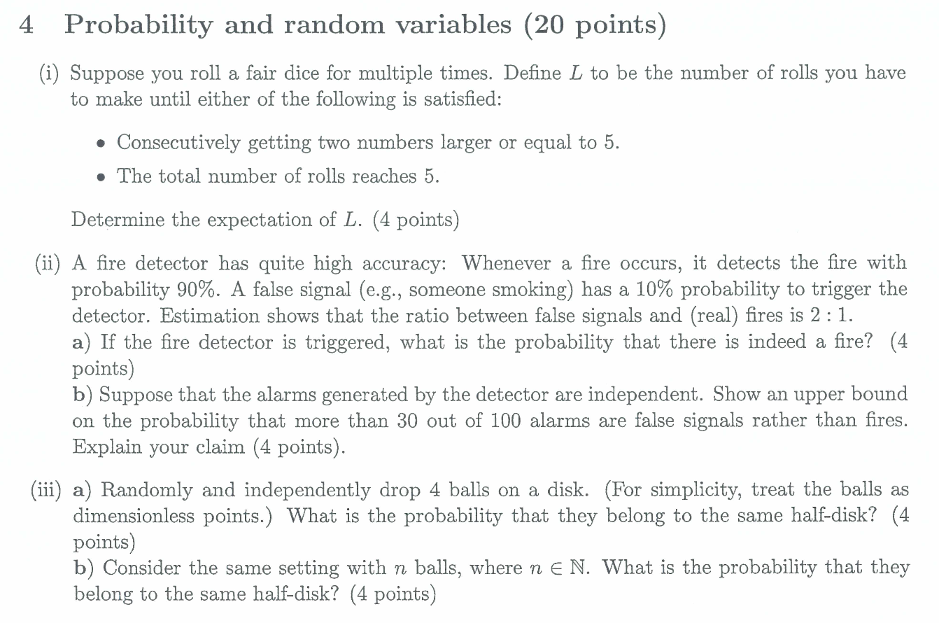 Solved 4 ﻿Probability and random variables ( 20 ﻿points)(i) | Chegg.com