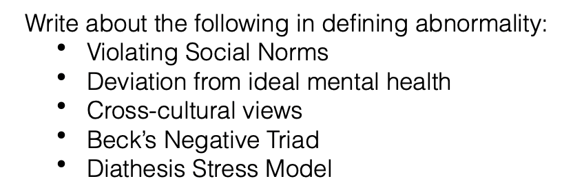Solved Write about the following in defining abnormality: | Chegg.com