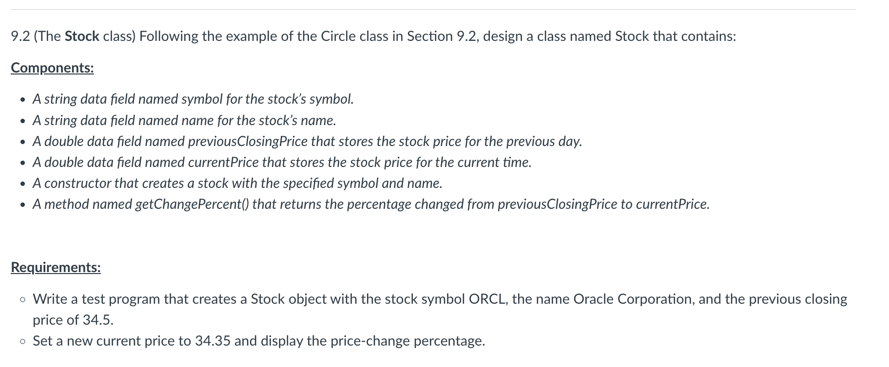 Solved 9.2 (The Stock class) Following the example of the | Chegg.com