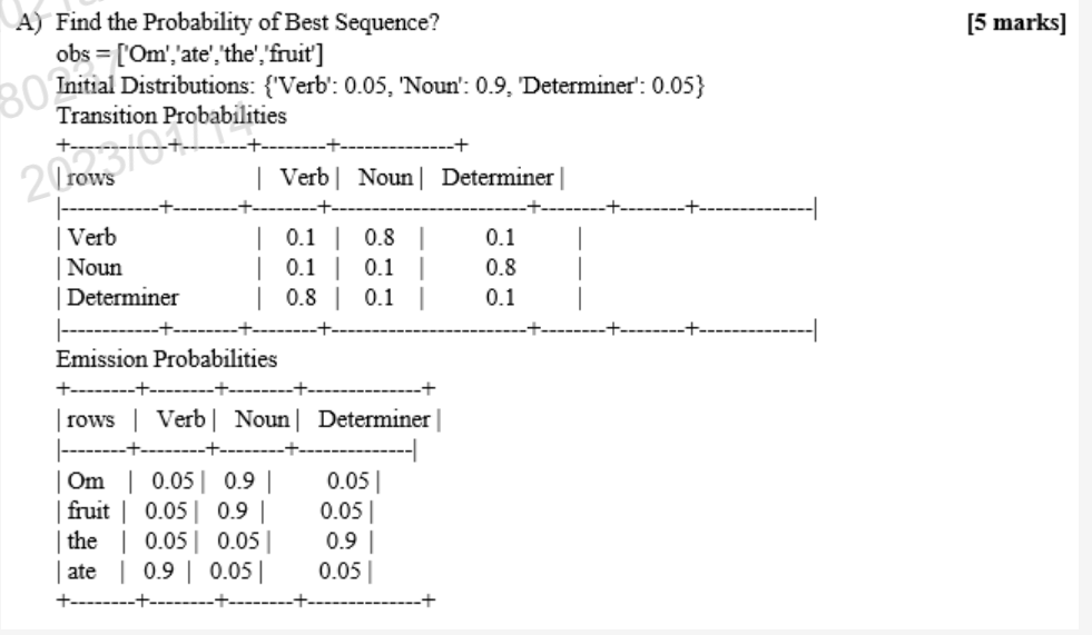 Solved A) Find the Probability of Best Sequence? [5 marks] | Chegg.com