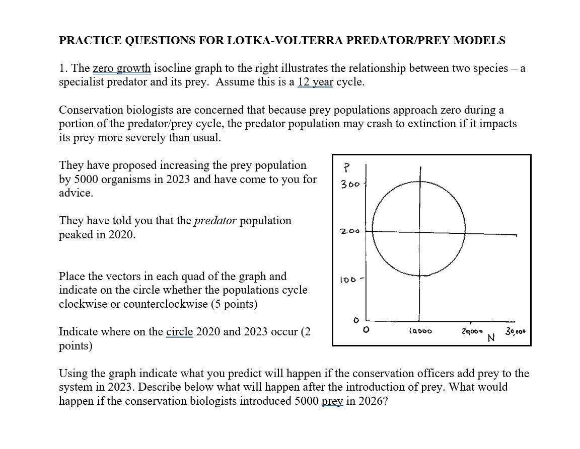 Solved PRACTICE QUESTIONS FOR LOTKA-VOLTERRA PREDATOR/PREY | Chegg.com
