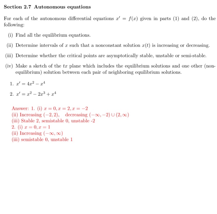 Solved Autonomous equations For each of the autonomous | Chegg.com