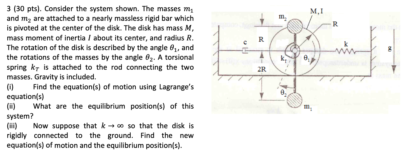 Solved 3 (30 pts). Consider the system shown. The masses m1 | Chegg.com
