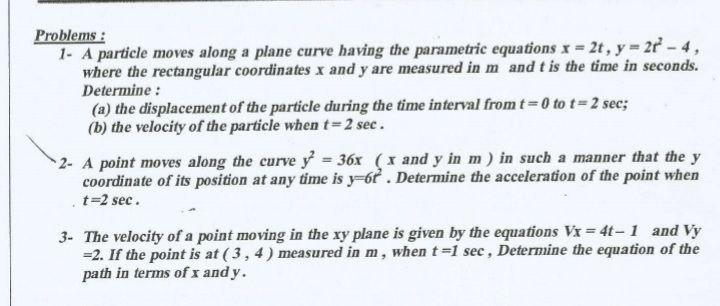 Solved Problems : 1. A particle moves along a plane curve | Chegg.com