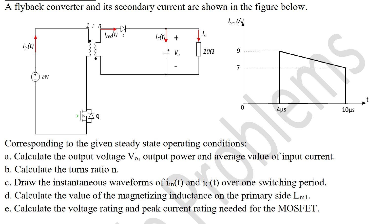Solved A flyback converter and its secondary current are | Chegg.com