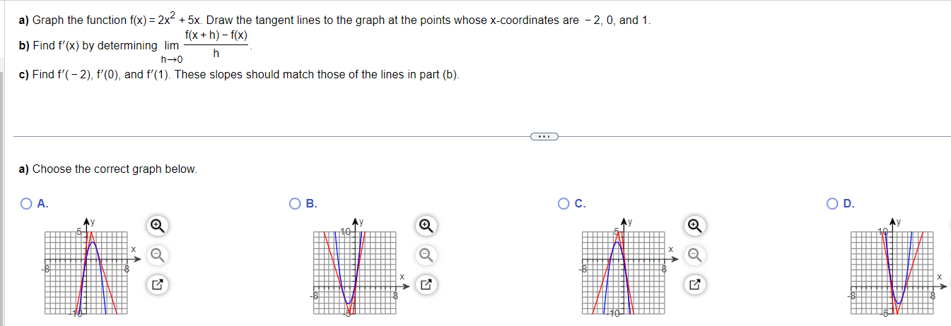 Solved a) ﻿Graph the function f(x)=2x2+5x. ﻿Draw the tangent | Chegg.com