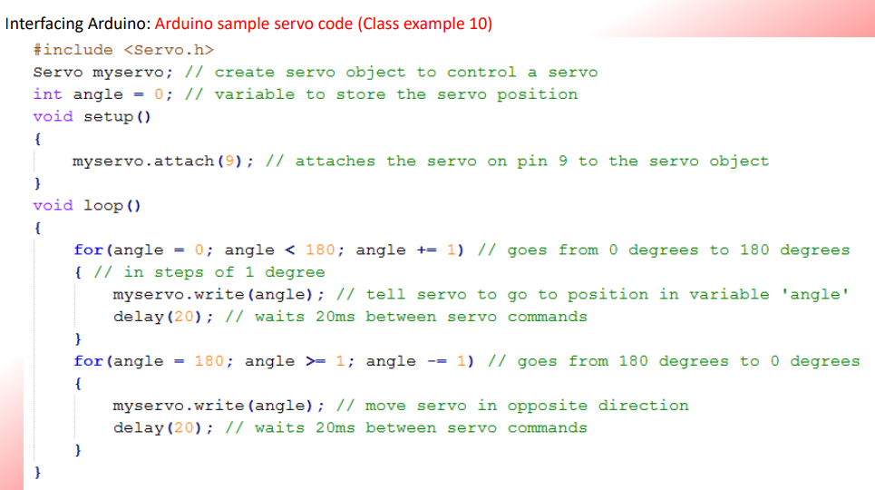 Solved Interfacing Arduino Arduino Sample Servo Code Class
