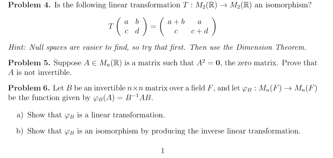 Solved Problem 4. Is the following linear transformation T: | Chegg.com