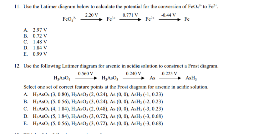 Solved 11. Use the Latimer diagram below to calculate the | Chegg.com