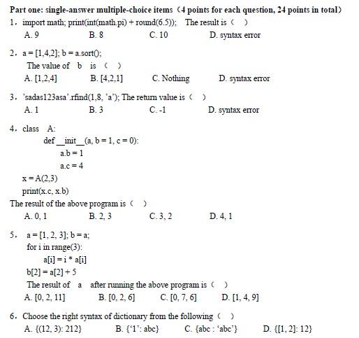 Solved Part one: single-answer multiple-choice items (4 | Chegg.com