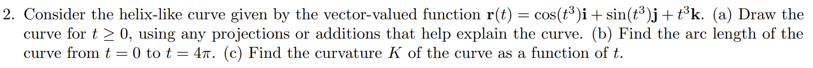 Solved 2. Consider the helix-like curve given by the | Chegg.com