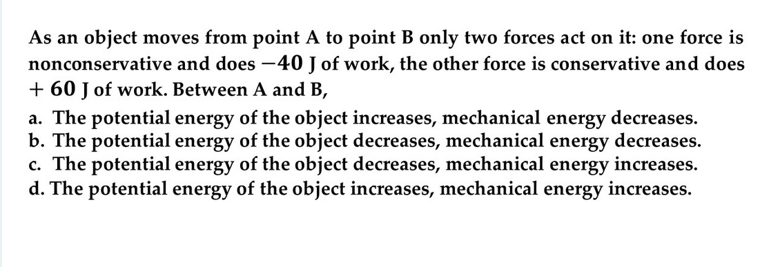 Solved As an object moves from point A to point B only two | Chegg.com