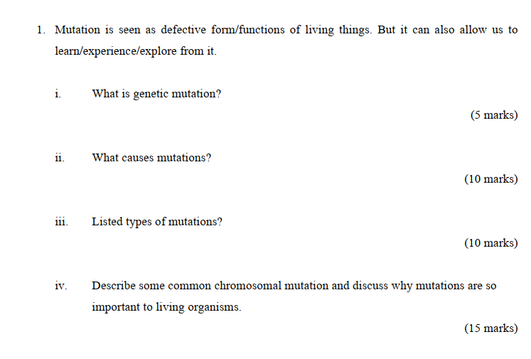 Solved 1. Mutation is seen as defective form/functions of | Chegg.com