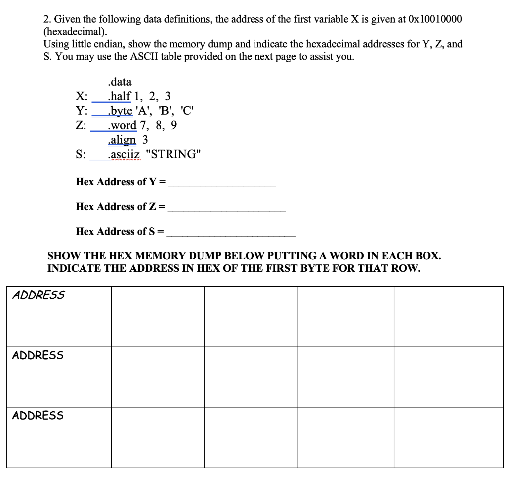 Solved 2. Given the following data definitions, the address | Chegg.com