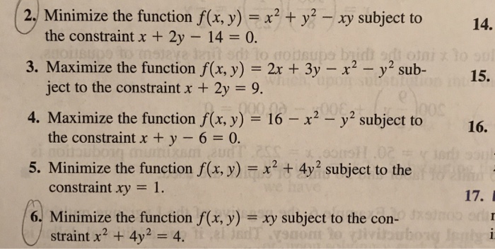Solved 2. Minimize the function f(x, y) x2 + y2-xy subject | Chegg.com