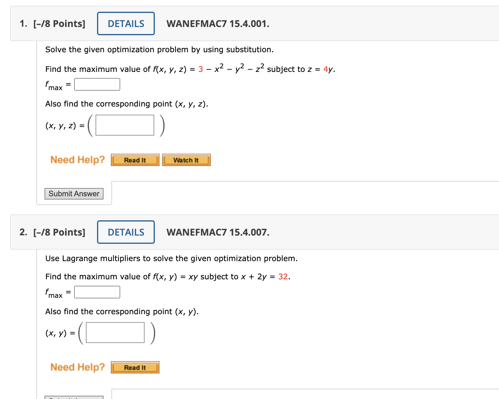 Solved Find the maximum value of f(x,y,z)=3−x2−y2−z2 subject | Chegg.com