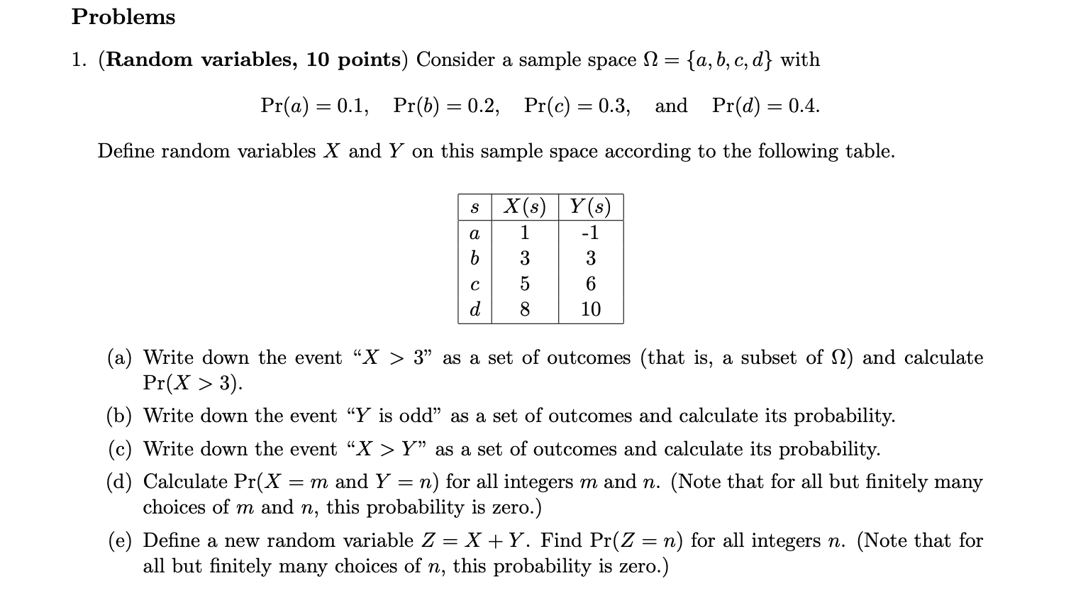 Solved Problems 1. (Random variables, 10 points) Consider a | Chegg.com